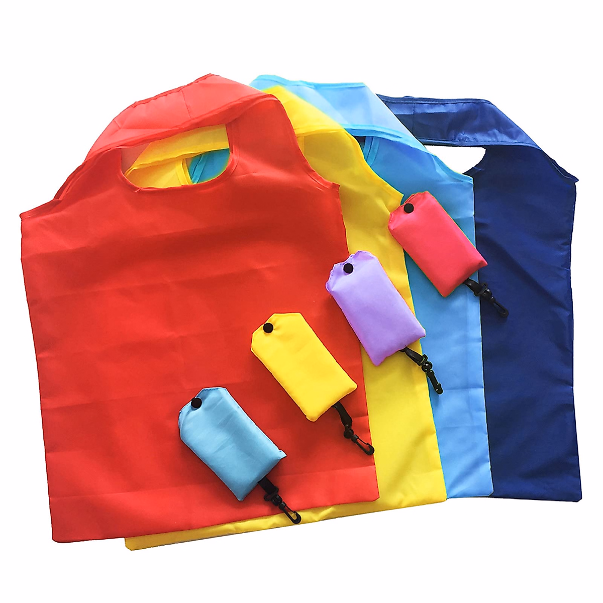 prettDliJUN Folding Nylon Grocery Bag, Machine Washable Shopping Pouch Tote Bag Food Organizer with Handles