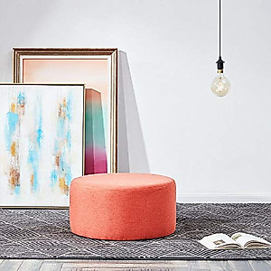 24inches Pouf Round Vanity Ottoman Seat Sofa Footrest Stool Couch Orange Durable Sturdy Heavy Duty Ergonomic Comfortable for Home Indoor Outdoor Patio Garden Backyard Poolside Living Room Bedroom Dorm