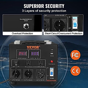 VEVOR Voltage Converter Transformer, 5000W, Heavy Duty Step Up/Down Transformer, Convert from 110 Volt to 220 Volt and from 220 Volt to 110 Volt, with US Outlet EU Outlet 5V USB Port, CE Certified