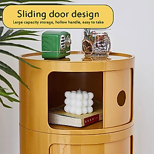 Round Nightstand with Drawers,Small Bedside Table with Storage,Round Storage Cabinet with Sliding Door,Modern End Table Side Table,Plastic Bedside Table Chest for Living Room Bedroom Bathroom