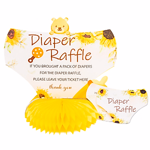 Luiqs Vens Sunflower Diaper Raffle Sign with 50Pcs Diaper Shaped Raffle Ticket Insert Bring a Pack of Diapers Game Kit Sunflower Lottery Insert Cards for Baby Shower Birthday Gender Reveal Party