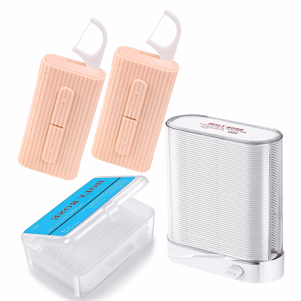 Holy Rose Dental Floss Dispenser Travel Floss Picks Dispenser Portable Flossers Toothpick Cases Fine Floss Organizer with Floss Stick 168 Count Tasteless Clean Tooth More hygienic. (Pink White)
