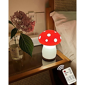 Mushroom Lamp Night Light Glass Lamps for Bedrooms Vintage Retro Funky Cool Small Cute Lamp Bedside Bed Side Table Nightstand 70s Mid Century Modern Aesthetic Gift for Girls Room Decor Dimmable