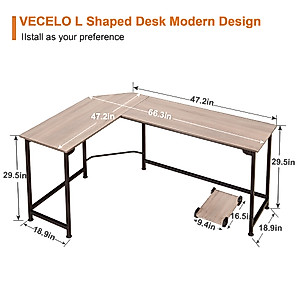 VECELO L-Shaped Corner Computer Desks with CPU Stand Study Writing Table Workstation Gaming Computer Desk for Home Office,Oak