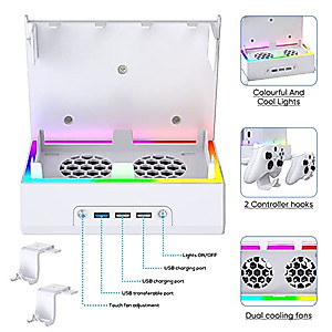 Wall Mount Holder for Xbox Series S, MENEEA Wall Mount Kit Accessories with Cooling Bracket, RGB LED Light Strip, USB Port, Controller Hook for Series S