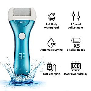 Callus Remover for Feet, Electric Foot File Rechargeable Foot Scrubber Pedicure Tools for Feet Electronic Callus Shaver Waterproof Pedicure kit for Cracked Heels and Dead Skin with 5 Roller Heads