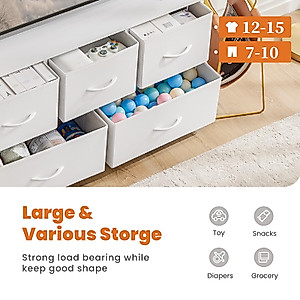 Sweetcrispy Dresser for Bedroom, Drawer Dresser Organizer Storage with 5 Drawers Short Dresser, Chest of Drawers with Fabric Bin, Steel Frame, Wood Top for Bedroom, Entryway