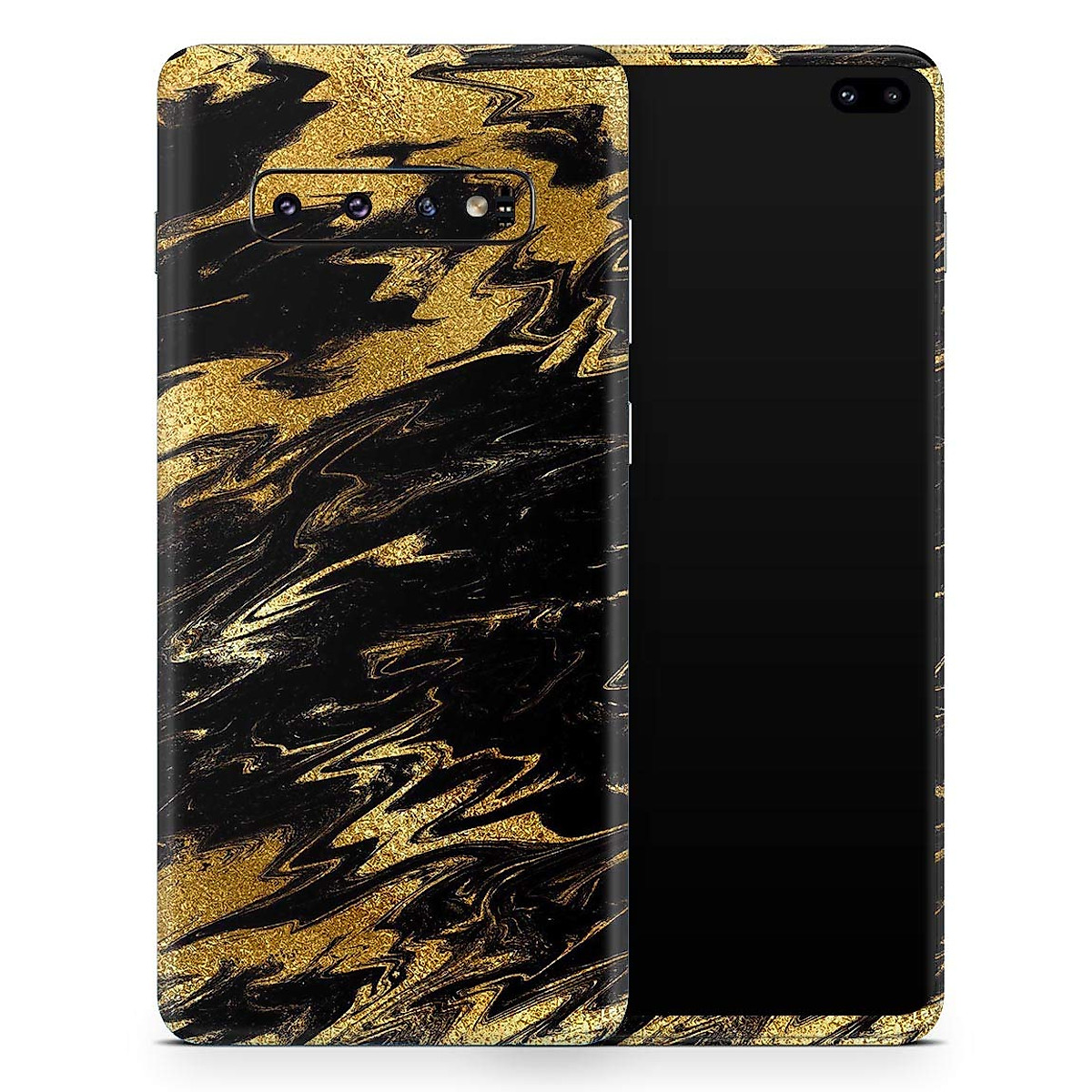 DesignSkinz Black & Gold Marble Swirl V5 Protective Vinyl Decal Wrap Skin Cover Compatible with The Samsung Galaxy S20 (Screen Trim & Back Glass Skin)
