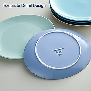 LOVECASA Dinner Plates Set of 6, 11 inch Ceramic Plates,Egg-shaped Oval Plate Dishes Set, Porcelain Salad Serving Blue and White Dishes for Kitchen, Microwave, Oven, and Dishwasher Safe