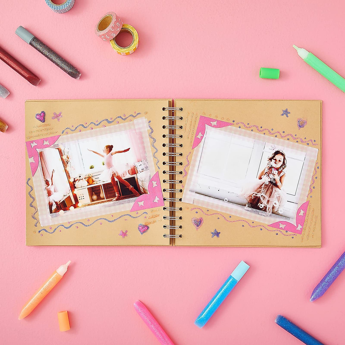 80 Pages Hardcover Kraft Scrapbook Albums, Blank DIY Journal for Scrapbooking (8x8 Inches)