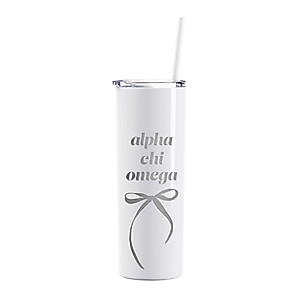 Go Greek Chic Alpha Chi Omega Coquette Bow Tumbler with Straw - White
