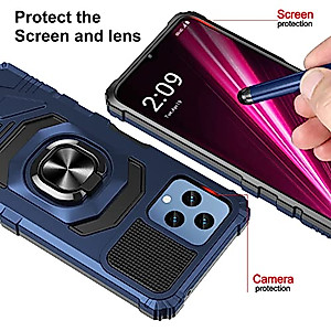 for T-Mobile REVVL 6 Case, with Tempered Glass Screen Protector Heavy Duty Protection Technology Built-in Kickstand Rugged Shockproof Protective Phone Case(Blue)