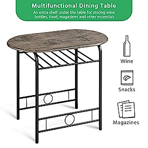 Yaheetech 3 Piece Round Dining Table Set Kitchen Breakfast Table Set for 2 Dining Table with 2 Chairs Space Saving Table Set w/Metal Frame, Wine Rack for Small Space/Apartment, Drift Brown