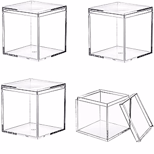 Acrylic Boxes with Lids,4 Pieces 3.4x3.4x3.4Inch Clear Plastic Square Cube Plexiglass Boxes for Display Small Acrylic Containers Jewelry Birthday Wedding Easter Party Decoration Lucite Box
