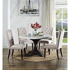 Acme Furniture Rectangular Marble Top Dining Table, White/Weathered Espresso