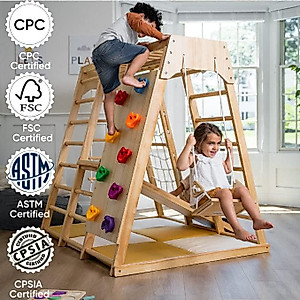 Avenlur Magnolia Indoor Playground 6-in-1 Jungle Gym Montessori Waldorf Style Wooden Climber Playset Slide, Rock Climbing Wall, Rope Wall Climber, Monkey Bars, Swing for Toddlers, Children Kids 2-6yrs