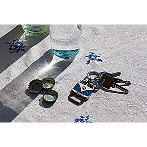 BRISA VW Collection - Volkswagen Keychain Ring Keychain Accessory Keyholder with Bottle Opener in Beetle, T1, T2 Bus Design (T1 Bus/Blue)
