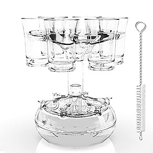 ALEVMOOM Shot Glass Dispenser and Holder,Adjustable Acrylic Shot Dispenser with 6 Drinking Glasses Made of Food Grade Plexiglass, for Beer Dispenser for Bar Parties Drinking Tools with brush