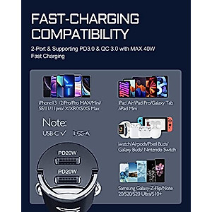 USB C Car Charger, 40W PD 3.0 Smallest Dual Type C Car Power Adapter Flush Fit Cigarette Lighter Quick Charge Compatible with iPad, iPhone13/12/11 Pro Max/X, Samsung Galaxy S21/S20/S10/S9/S8 and More