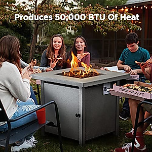 Ciays Propane Fire Pits 28 Inch Outdoor Gas Fire Pit, 50,000 BTU Steel Fire Table with Lid & Lava Rock, Add Warmth & Ambience to Gatherings & Parties On Patio Deck Garden Backyard, Gray (CIFPT3N)