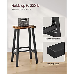 VASAGLE Bar Stools Set of 2, Counter Height Stools, Bar Chairs with Footrest, 29.1 Inches Tall Kitchen Breakfast Stools, Industrial, Living Room Party Room, Rustic Brown ULBC094B01