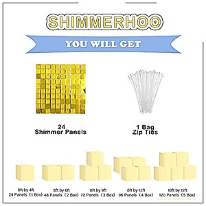 Gold Shimmer Wall Backdrop- SHIMMERHOO -24 pcs Decorations Panel Sequin Panels for Wedding Engagement Birthday Anniversary Party Decoration, Glitter Bling Sequins Photo Backdrops Sheets（Gold）