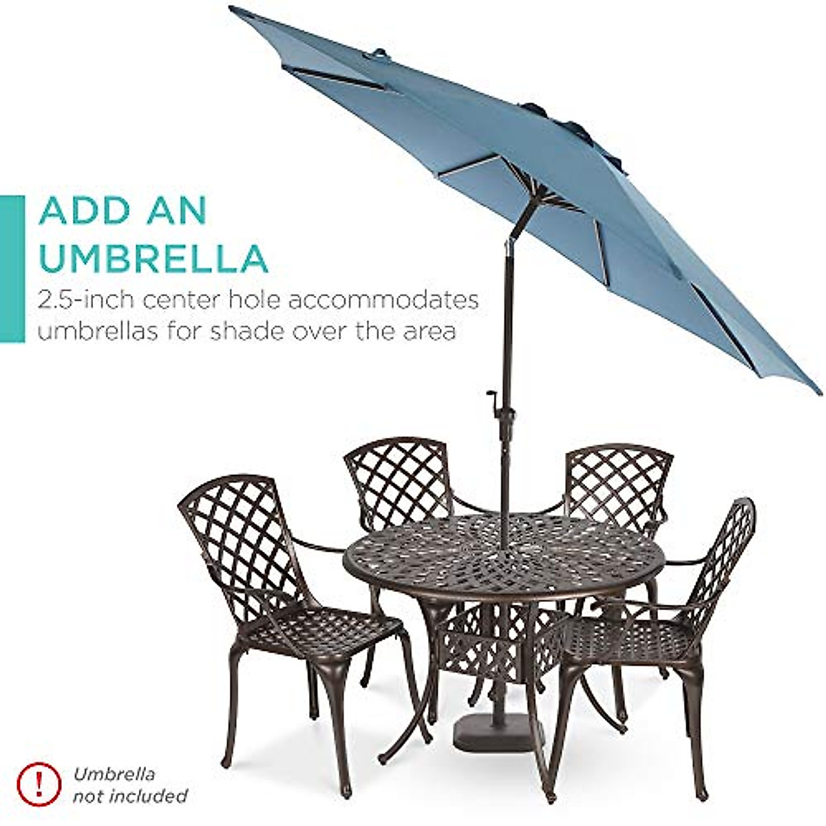 Best Choice Products 5-Piece All-Weather Outdoor Cast Aluminum Dining Set for Patio, Balcony, Lawn, Garden, Backyard w/ 4 Chairs, Umbrella Hole, Lattice Weave Design - Brown