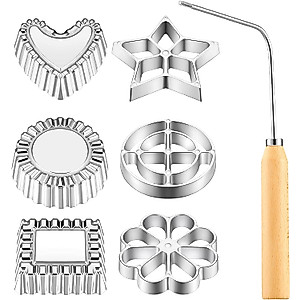 7 Pieces Rosettes Timbale Set, Rosette Iron Set with Handle, Lotus Flower Bunuelos Cookie Mold, Funnel Cake Maker Kit