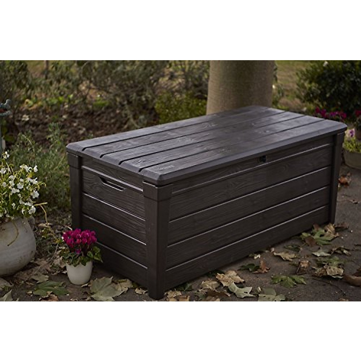 Keter Brightwood 120 Gallon Outdoor Resin Garden Patio Storage Furniture Deck Box