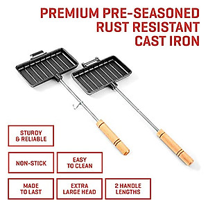 Uno Casa - XL Pie Irons Cast Iron Sandwich Maker - Set of 1, 2 or 4. Mountain Pie Maker, Japanese Sandwich Maker with Recipe Book, Campfire Cooking Equipment - Mountain Pie Maker Cast Iron