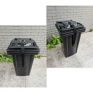 OeckuXIY 2 Pack Trash Can Lid Strap Locks, No Drill Garbage Can Latches, Adjustable Animals Proof Straps Use for Locking Outdoor Waste Bin, Recycling Container, Black