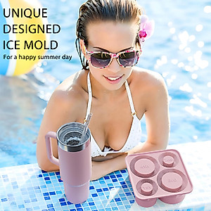 Ice Cube Tray for Stanley Cup,Reusable Ice Cube Trays with Lid for 20oz 30oz 40oz Tumbler,4 Hollow Silicone Cylinder Ice Mold for Ice Drink, Juice, Whiskey, Cocktail