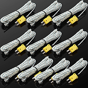 10 Pieces 3 Meters K Type Mini-Connector Thermocouple Temperature Probe Sensor K Type Thermocouple Wire Temperature Sensing Line Measure Range -50 to 400 Celsius, Compatible with TM902C/ TES1310