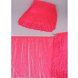 Heartwish268 Fringe Trim Lace Polyerter Fibre Tassel 12inch（″） Wide 10 Yards Long for Clothes Accessories and Latin Wedding Dress and DIY Lamp Shade Decoration Black Fluorescent Peach