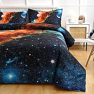 A Nice Night Black and Blue Galaxy Bedding Sets 3D Printed Cloud Quilt Comforter Sets with 2 Bedroom Pillow Covers Twin Size