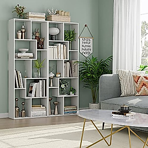 FOTOSOK Geometric Bookcase, 8-Tier Bookshelf TV Stand, Free Standing Display and Storage Shelf for Home Office, White