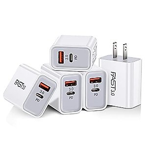 20W USB C Wall Charger Block 5 Pack Boxeroo Dual Port PD Fast Type C Charging Block USB C Adapter Plug for iPhone 14 13 12 11 Pro Max Mini XS XR X 8, Google Pixel 6 5, Samsung Galaxy (White)