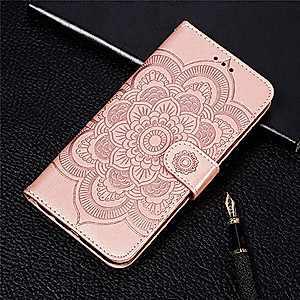 EMAXELER Xiaomi Redmi Note 9 Case Stylish Premium PU Leather Wallet Cover Magnetic Shockproof Flip Case with Kickstand Credit Cards Slot for Xiaomi Redmi Note 9 Sunflower Rose Gold LD