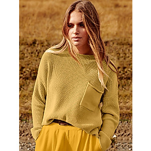 ANRABESS Women's Two Piece Outfits Long Sleeve Knit Top Fall Sweater Set Oversized Pants Tracksuit Lounge Sets Yellow Medium