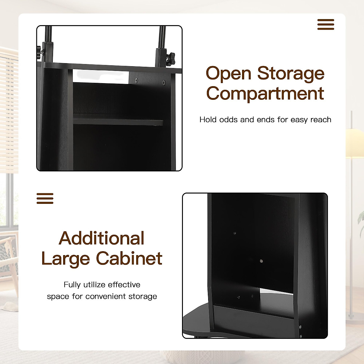 bimiti Mobile Lectern Podium Stand Height Adjustable Sit-to-Stand Desk with Tilting Desktop & Storage Cabinet Rolling Lectern Cart Laptop Desk on Wheels, Podium Stand for Classroom Church Home Office