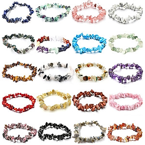 FINZOR 20Pcs Gemstone Bracelets Chakra Crystal Irregular Chips Beads Stretch Bracelets for Women Align Chakras/Conquer Fear/Increase Communication Reiki