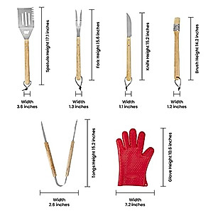Makerflo BBQ Grill Accessories Set, Barbecue 11 Pieces Maple Wood Toolbox, Stainless Steel Utensils with Gloves, Organized Outdoor Cooking Camping Grilling Rust Free Portable Kit, Gifts for Men