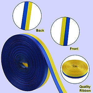 WANDIC 20 Yards Down Syndrome Awareness Satin Ribbon, Yellow & Blue Ribbon World Down Syndrome Day Ribbon for Gift Wrapping, Brooch Making
