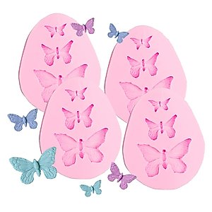4 Pack Butterfly Molds Silicone Mini Butterfly Fondant Mold Butterfly Chocolate Candy Mold for Cupcake,Sugar Crafts,DIY Polymer Clay and Cake Decorating (butterfly)