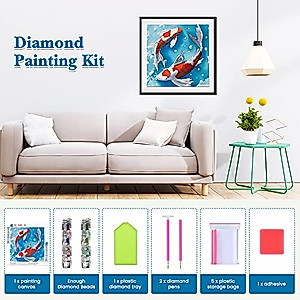 RICUVED Diamond Painting Kits for Adults, Koi Fish 5D Diamond Art Painting Kits Full Round Drill Diamond Dots Art Painting Kits, Diamond Painting for Gift Home Wall Decor 12x12 Inch