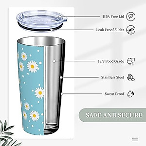 20oz Tumbler Splendid Little Daisy Double Wall Vacuum Insulated Coffee Mug with Lid and Metal Straw Brush Reusable Stainless Steel Water Bottle Travel Cup Gifts for Car Ice Drinks Hot Beverage