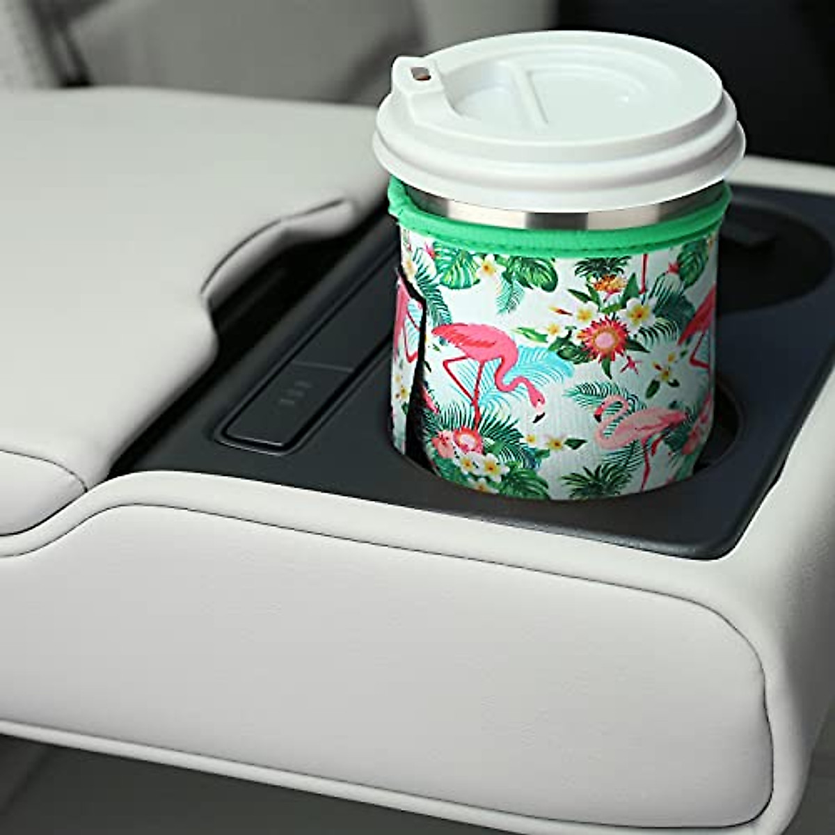 4 Pieces Iced Coffee Cup Sleeves Reusable Neoprene Insulated Sleeves Drink Sleeve Holder with Handle Cup Cover Holder for 30 oz Coffee Beverage Milk Water Cold Hot Drinks, Hawaiian Style