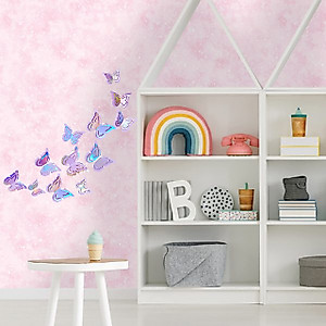pinkblume Iridescent Purple Butterfly Decorations Stickers Lavender 3D Butterfies Wall Art Removable Wall Decals for Mermaid Pastel Home Living Room Baby Bedroom Showcase Nursery Decor (27PCS)