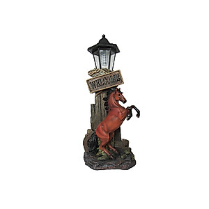 DWK - Stallion's Greeting - Western Welcome Rearing Horse with Rope Figurine Solar Lantern Sun Powered LED Garden Decor Patio Light Landscape Accent, 18-inch