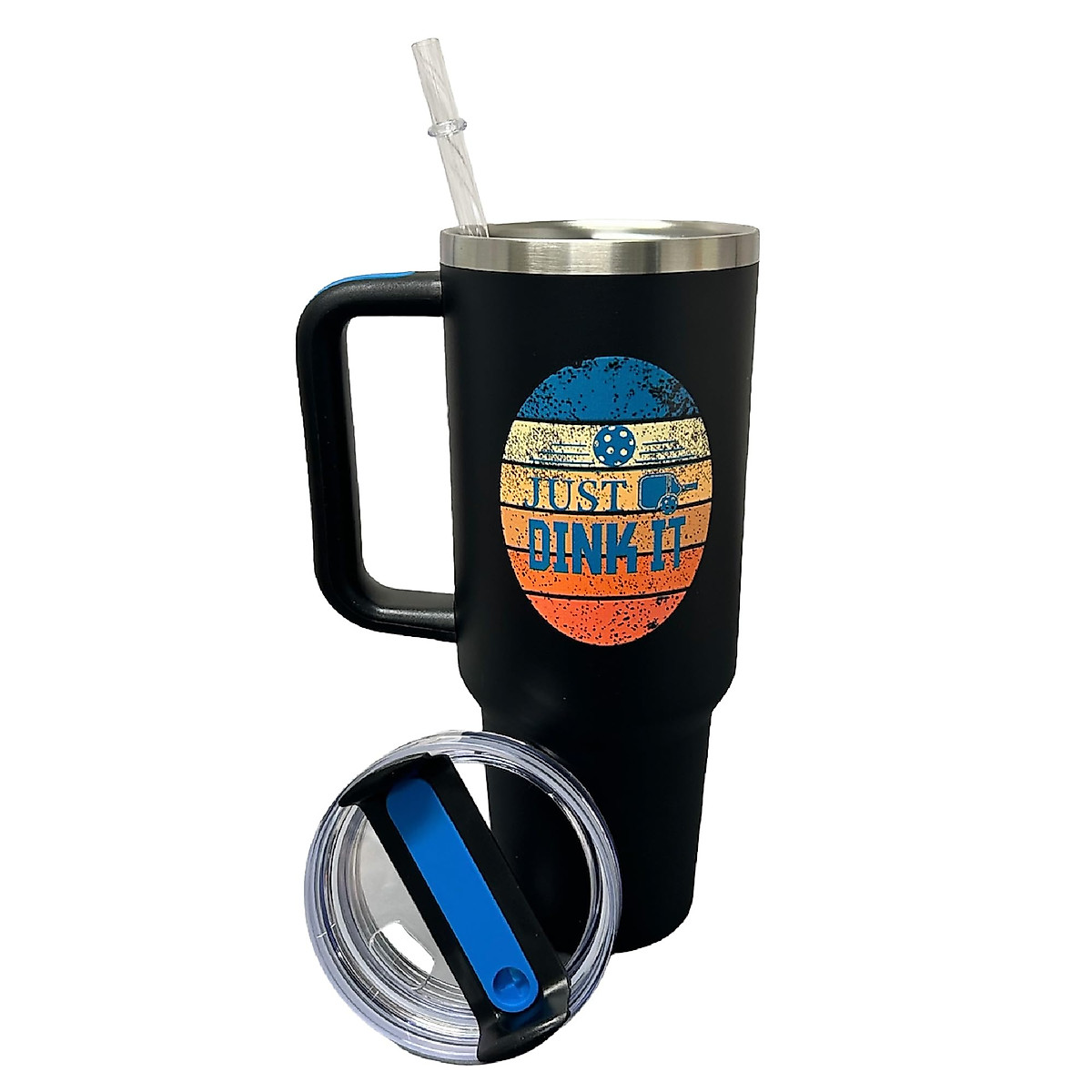 ReLIVE Pickleball Insulated 40oz Stainless Steel Tumbler Cup with Lid, Straw, and Handle, Drink, Tea, and Coffee Travel Mug - Black